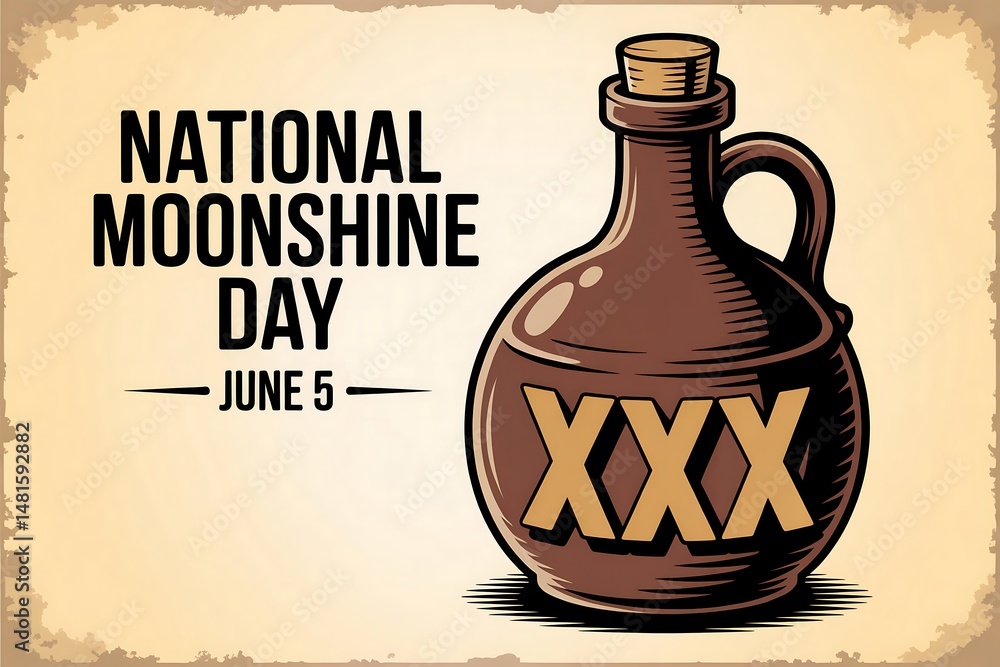 National moonshine day june fifth with jug labeled xxx on a tan ...