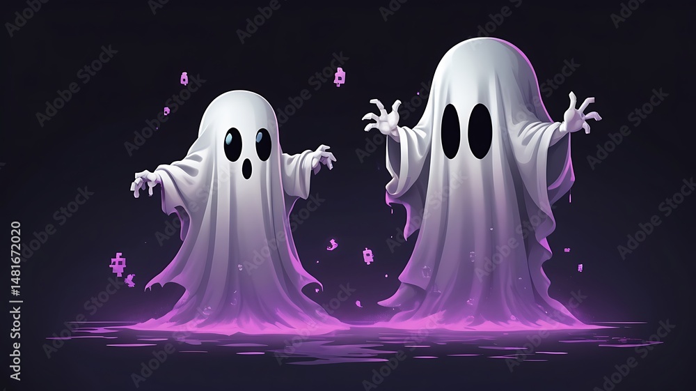 8-bit ghost with sheet and spooky face, floating animation sprite Stock ...