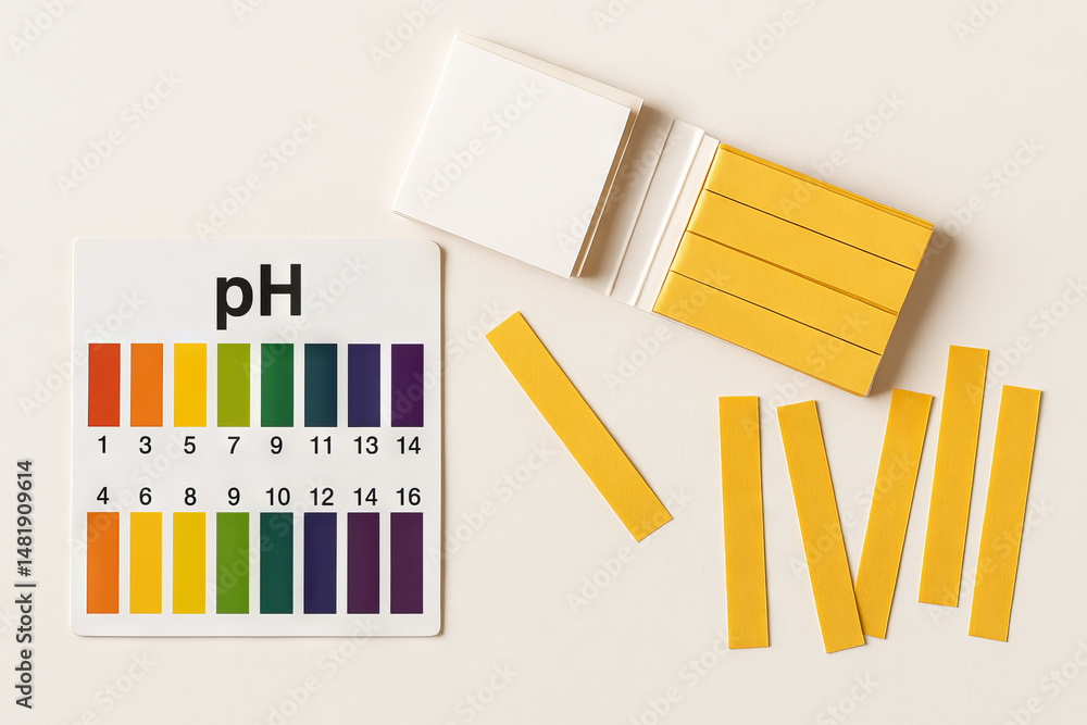 Colorful ph test kit with simple composition featuring yellow test ...