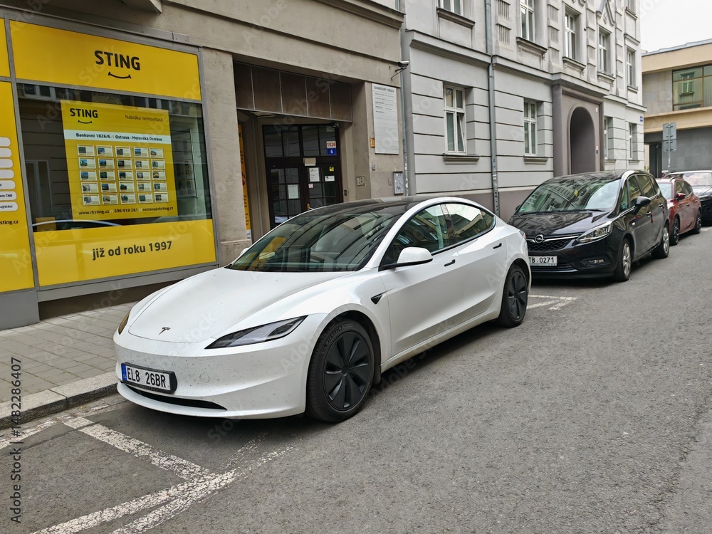 Stock-Foto „Ostrava,Czech Republic-April 8 2025: Tesla electric car ...