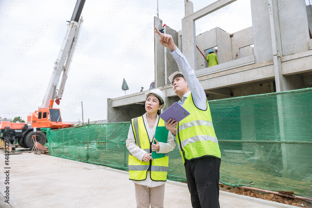 Construction engineer builder working team, Lead architect manager site ...