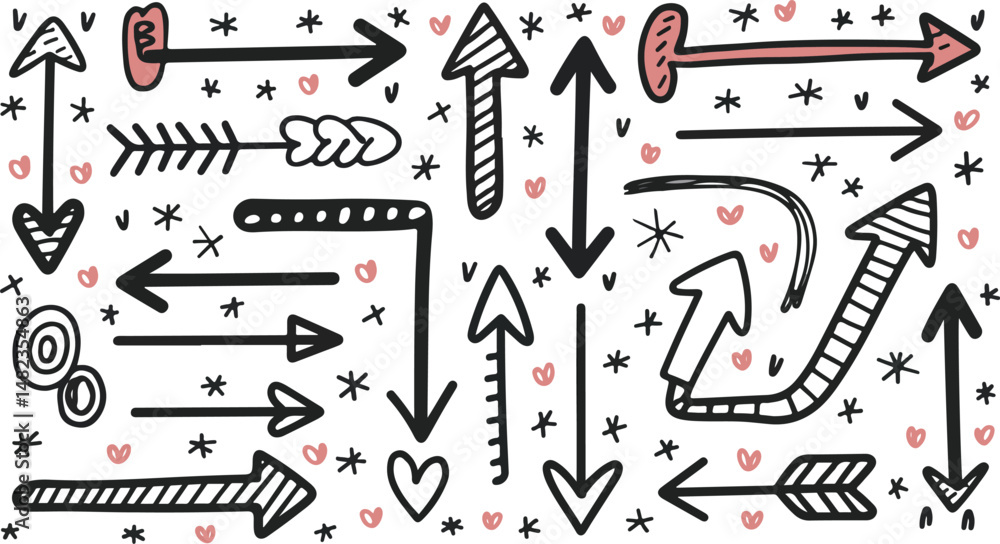 Set of cute and colorful arrows in a fun, cartoon groovy style ...