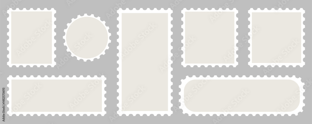 Postage stamp borders set vector. Blank Postage Stamps on gray ...