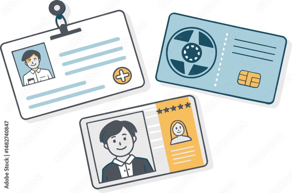 Various ID cards and badges for employee identification and access ...