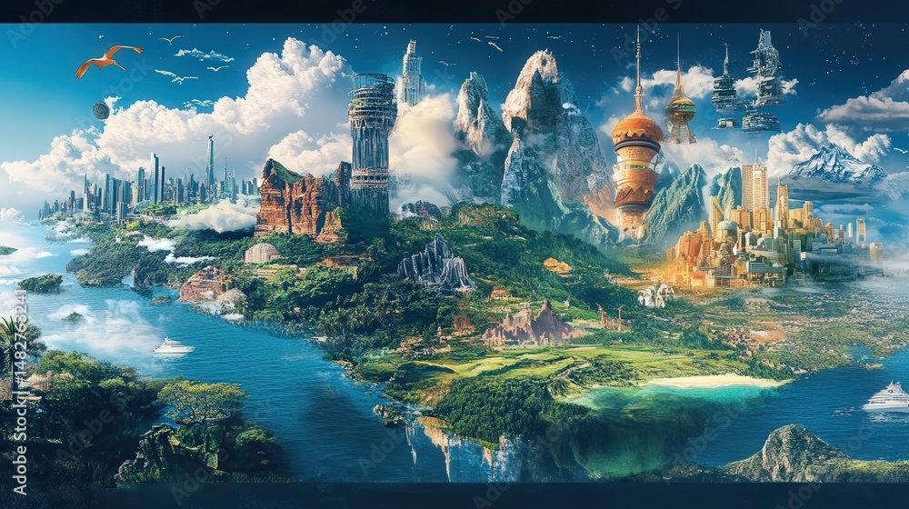 layered background where each continent is represented by its unique ...