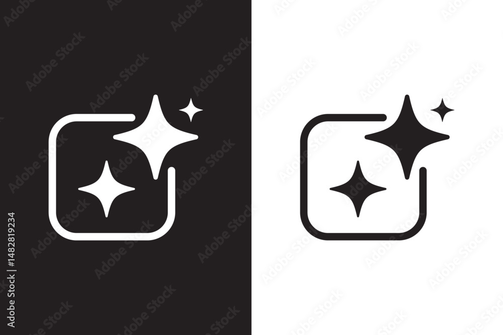 Set of generated AI icons. AI star symbol with a pointed and rounded ...