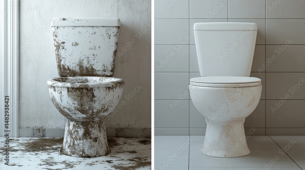 Dirty and Clean Toilet Comparison 3D Render High Resolution Bathroom ...