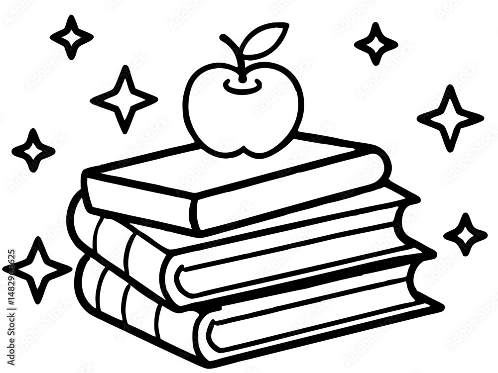 Stack of books with apple coloring page for teacher appreciation ...