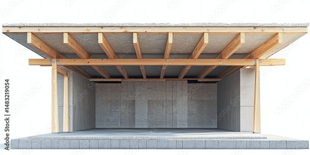 Cross-section of garage structure showing beams and insulation Stock ...