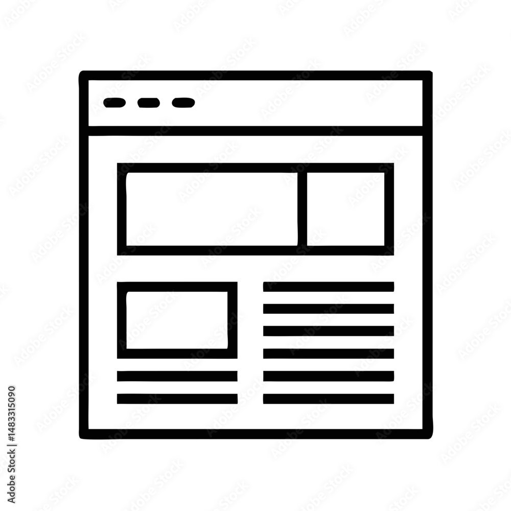 Web Page Layout Wireframe Icon Representing UI Structure and Front-End ...