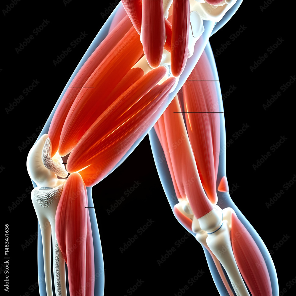 Illuminated 3D model of the human upper leg, highlighting the ...