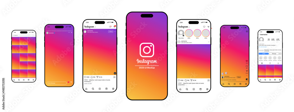 Instagram post story reels mockup template with 2025 grid size and ...