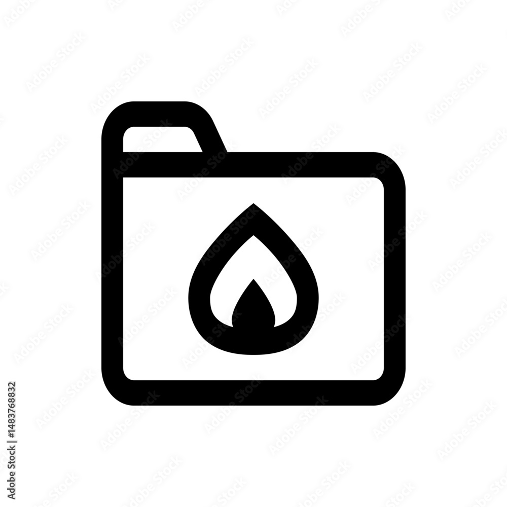 Illustration of a folder icon containing a flame symbol, depicted in a ...