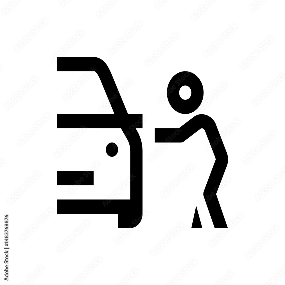 Illustration of a person opening a car door with a simple stick figure ...