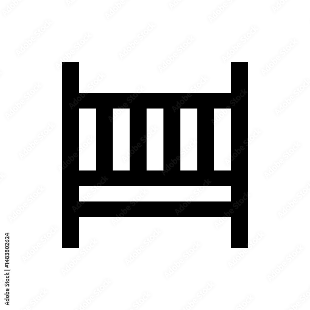 Illustration of a simple black crib with vertical bars and horizontal ...