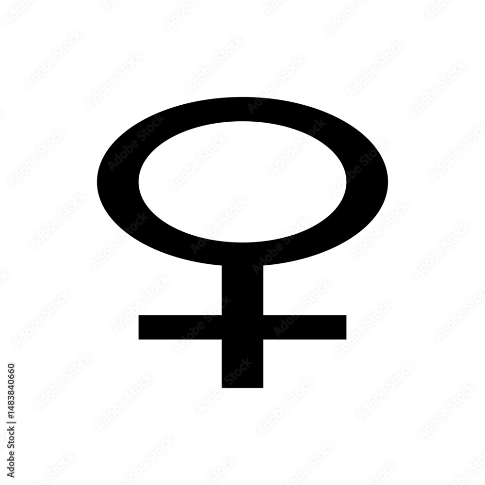 Illustration of a simple black female symbol with a circle and cross on ...