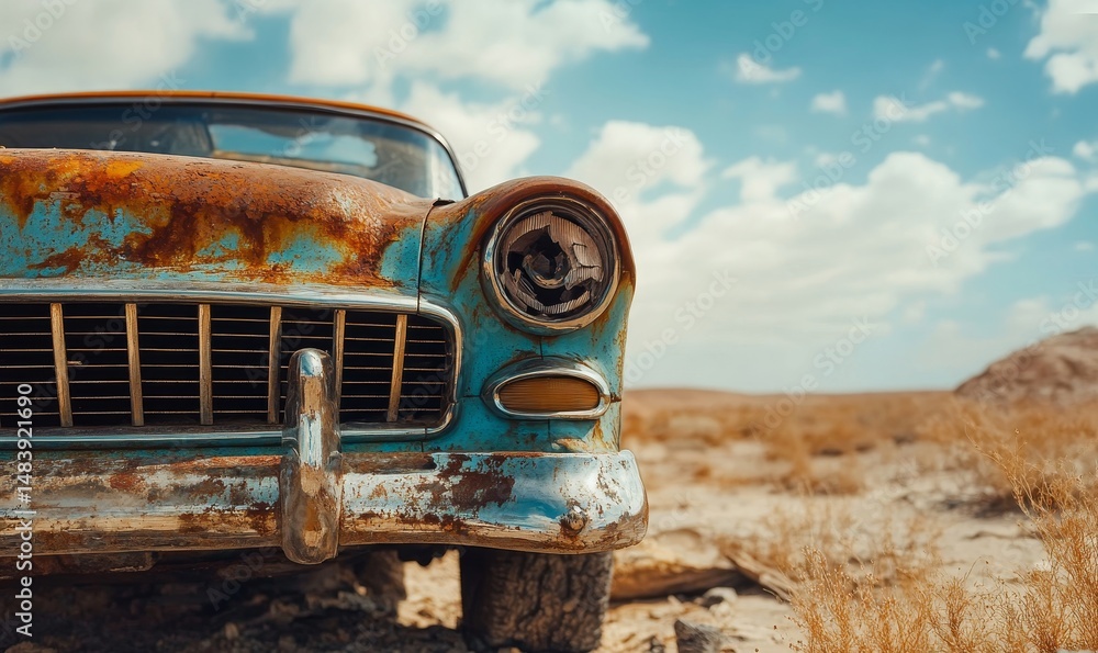 Fotografie old classic wreck of retro vintage car left rusty ruined and ...