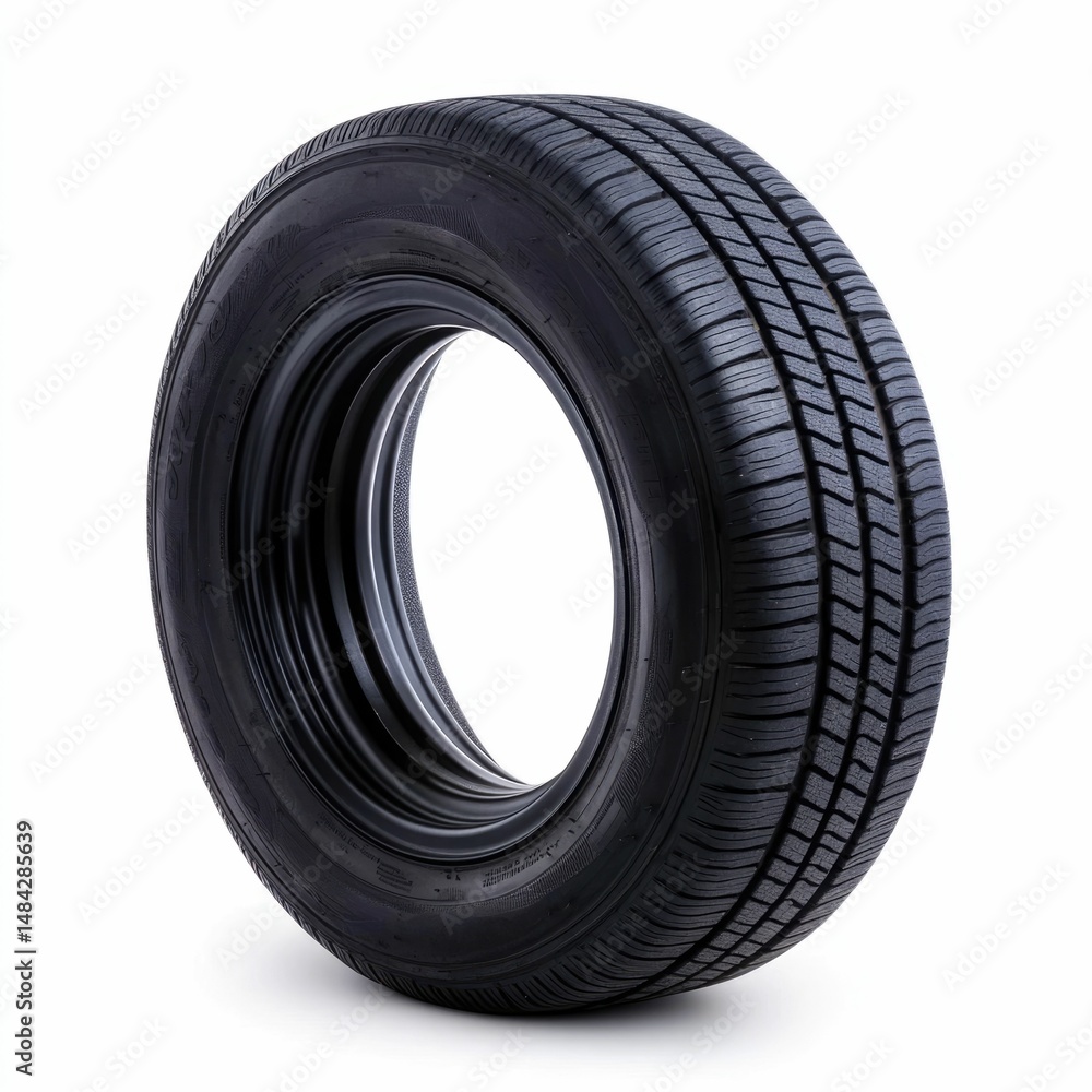 sharp photo of a black all season radial car tire with deep tread ...