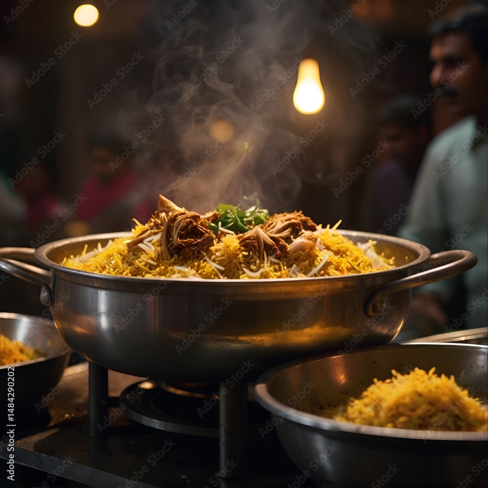 Foto de Stock Hyderabad biryani night, Indian street food photography ...
