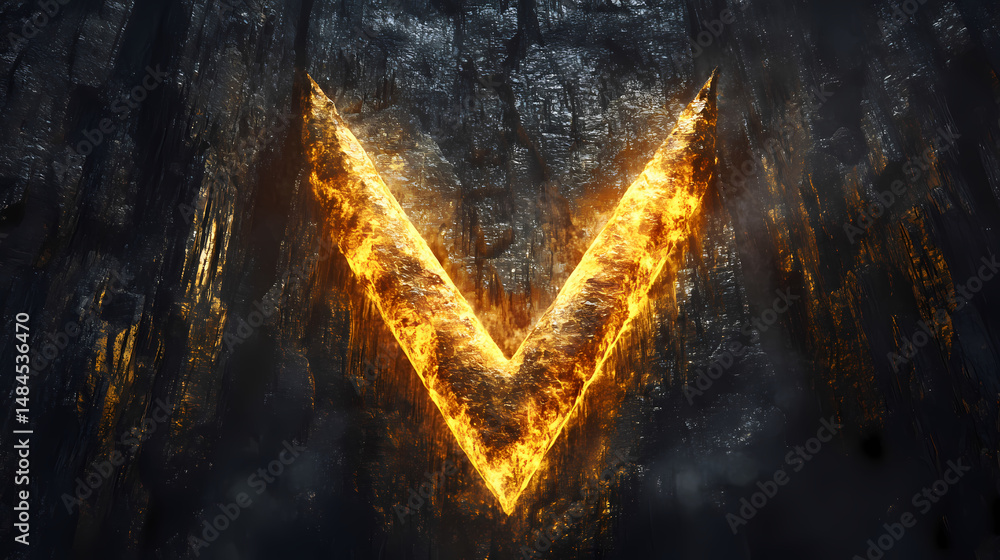 Golden check mark symbol. [Volcanic Temples] | Fire Sigil | flame mark ...