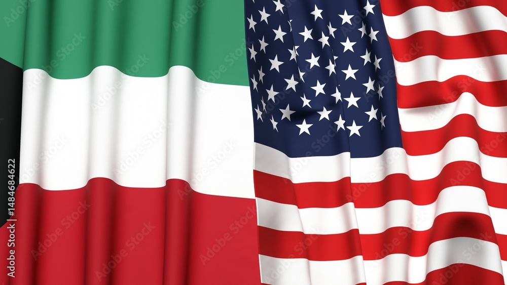 Foto de Stock Flags of KUWAIT and USA with realistic cloth texture ...