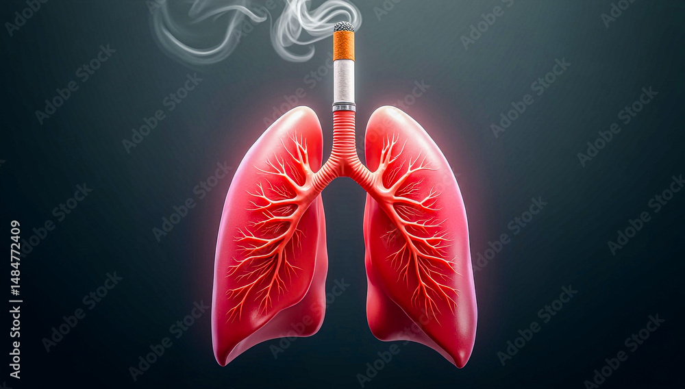 Cigarette trachea in human lungs illustration showing smoking dangers ...