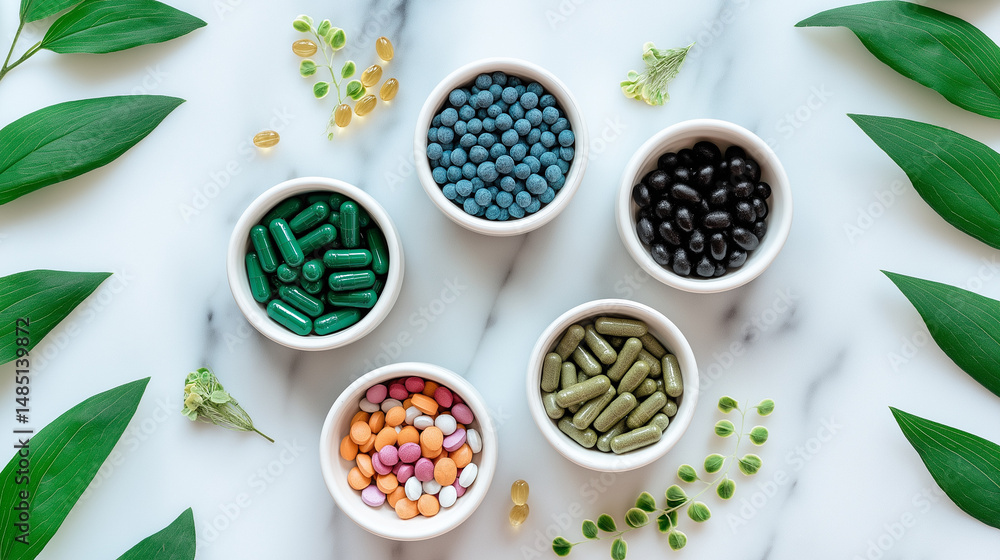 Five probiotic-rich foods in a circle, promoting gut health with ...