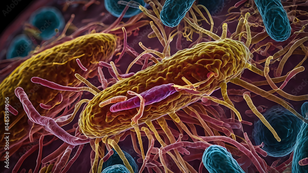 Ilustración de Stock Confocal microscopy capturing Salmonella bacteria ...