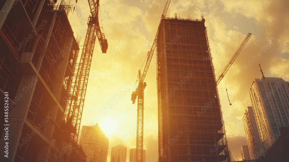 Create a dynamic scene of a construction site with workers building a ...