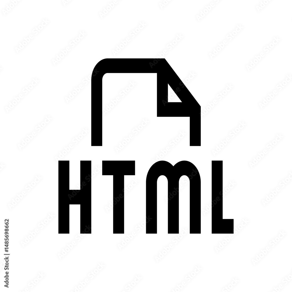 Black html file icon with a folded corner and bold html text below it ...