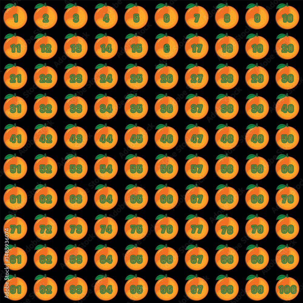 Cute Orange Fruit Numbers 1 to 100 – Colorful Educational Vector for ...