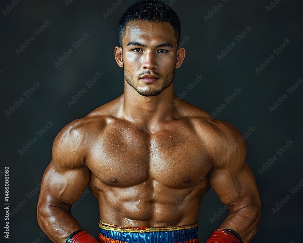 Powerful Muay Thai fighter in traditional Thai boxing attire Stock ...