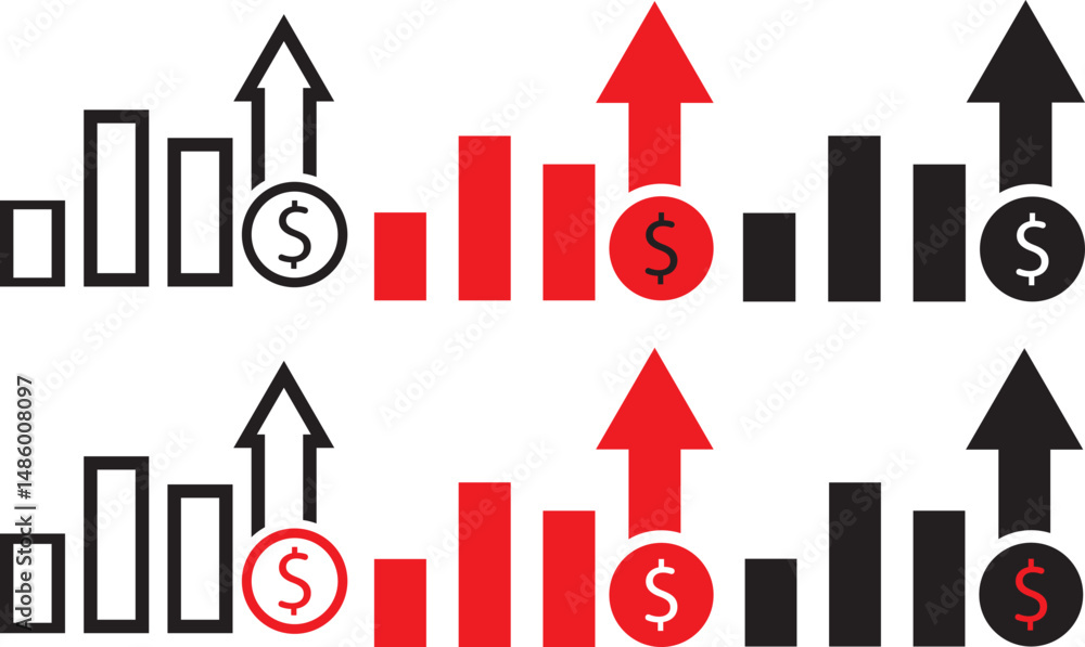 Dollar Rate Growth Icon Set – Editable Vector Illustrations of Currency ...