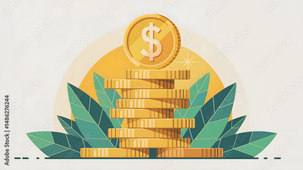 Shiny Gold Coins and Wealth Symbols – Vector Illustration with ...
