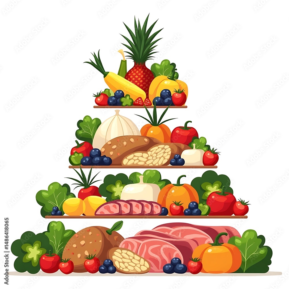 Food pyramid,healthy nutritious balanced meal various vegetables fruits ...