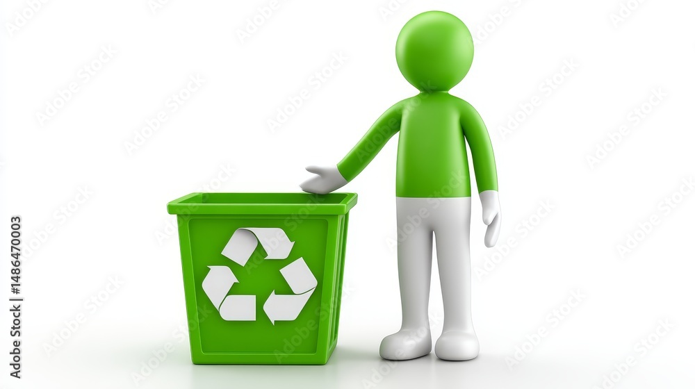 Green Icon Stick Figure Recycling - 3D of a green stick figure placing ...