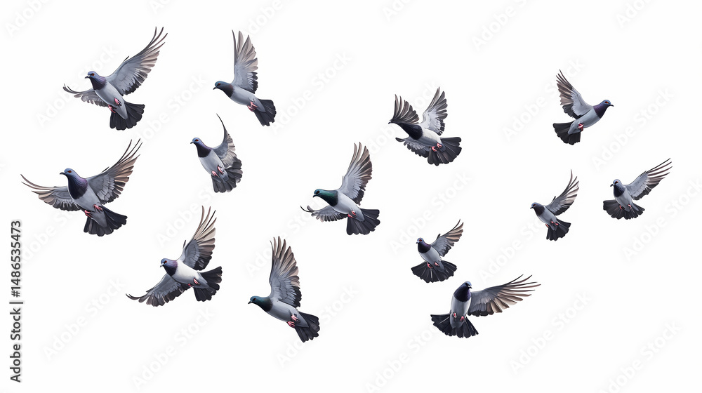 Flock of pigeon flying png, flying birds png, pigeon isolated on white ...