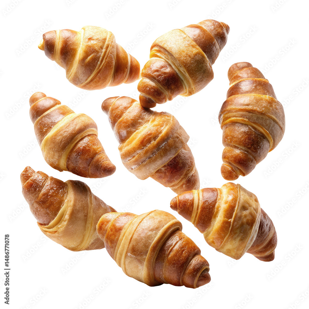 Flying Golden Brown Croissants with Flaky Layers and Buttery Texture ...