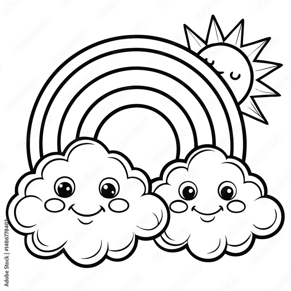 Cute Rainbow, Sun & Clouds Coloring Page - Free Printable Coloring Page ...