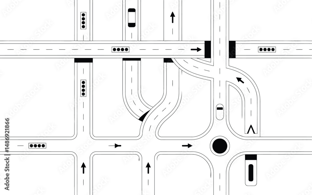Complex urban road network schematic illustration of roads ...