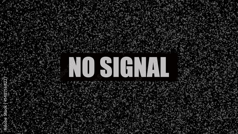 A retro television screen static with the words no signal in bold white ...