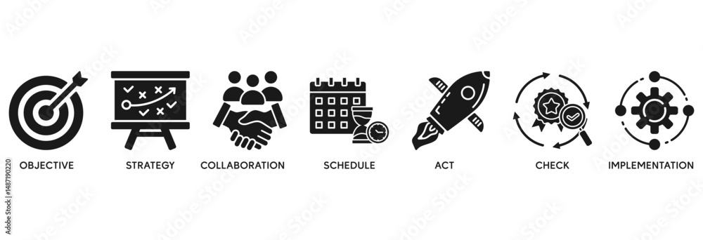 Action plan icon set vector illustration concept relate to objective, strategy, collaboration ...