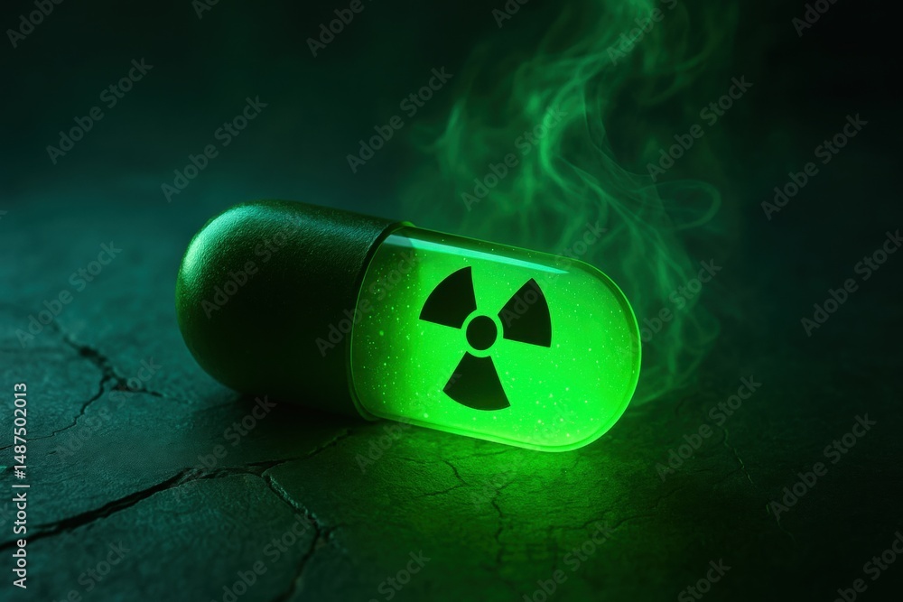 Futuristic Glowing Capsules with Toxic and Warning Symbols in Sci-Fi ...