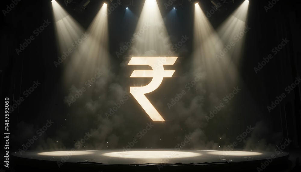 rupee glowing under a spotlight on a dark stage, representing financial ...