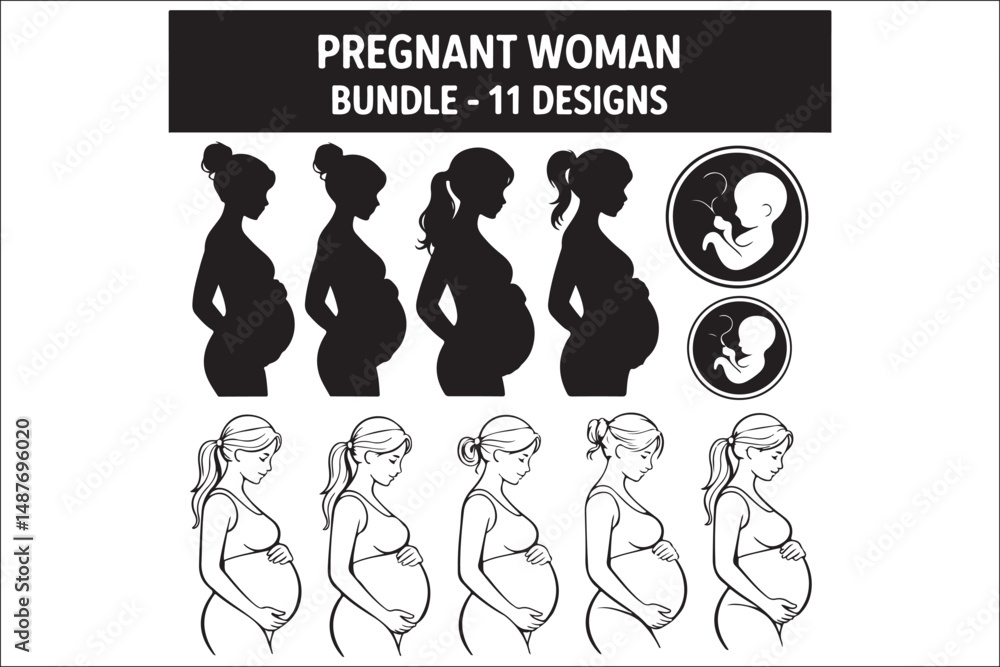Pregnant Woman Silhouette SVG | Baby Bump Clipart | Maternity Vector ...