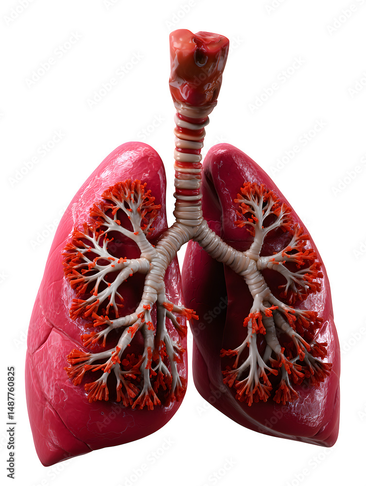 Human lungs 3D anatomy model showing bronchi and alveoli, isolated to ...