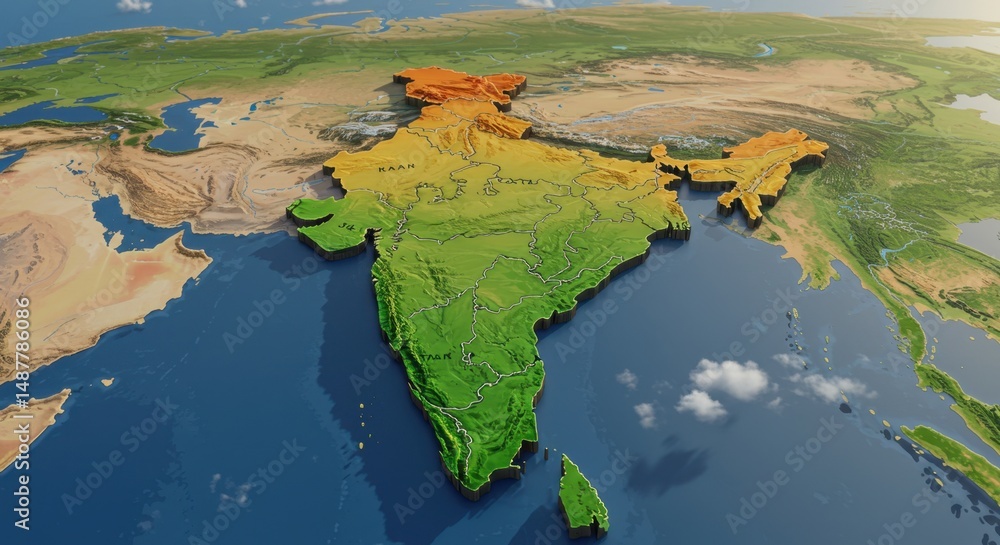 3D Topographic Map of the Indian Subcontinent: A Visual Representation ...