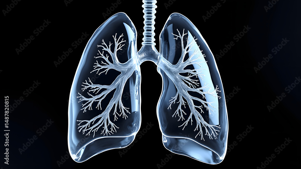Transparent human lungs with detailed bronchial tree, medical concept ...