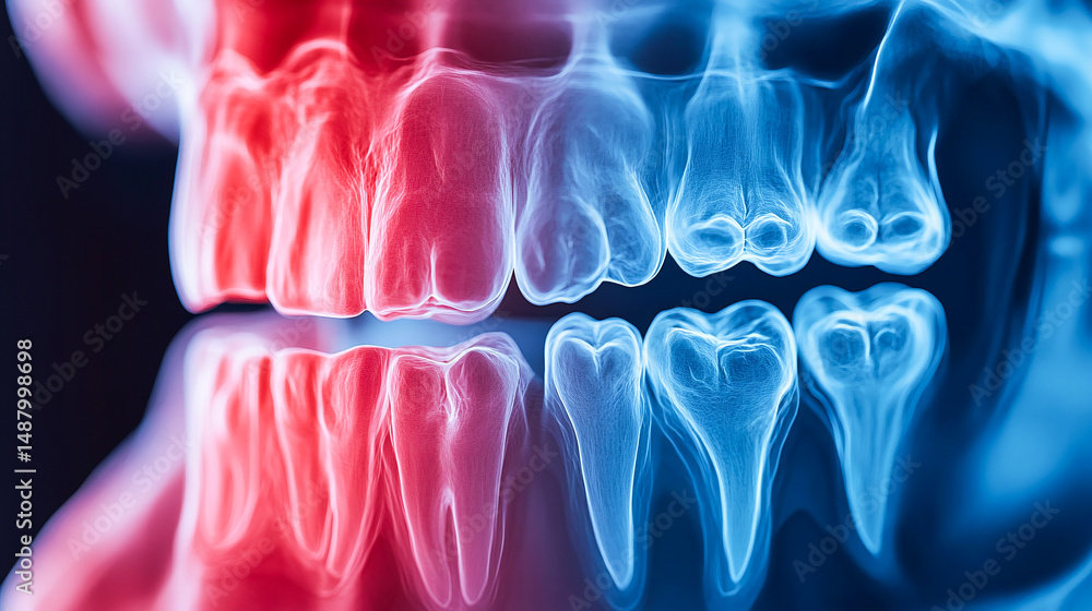 Medical, xray and illustration of teeth in mouth for wisdom tooth ...