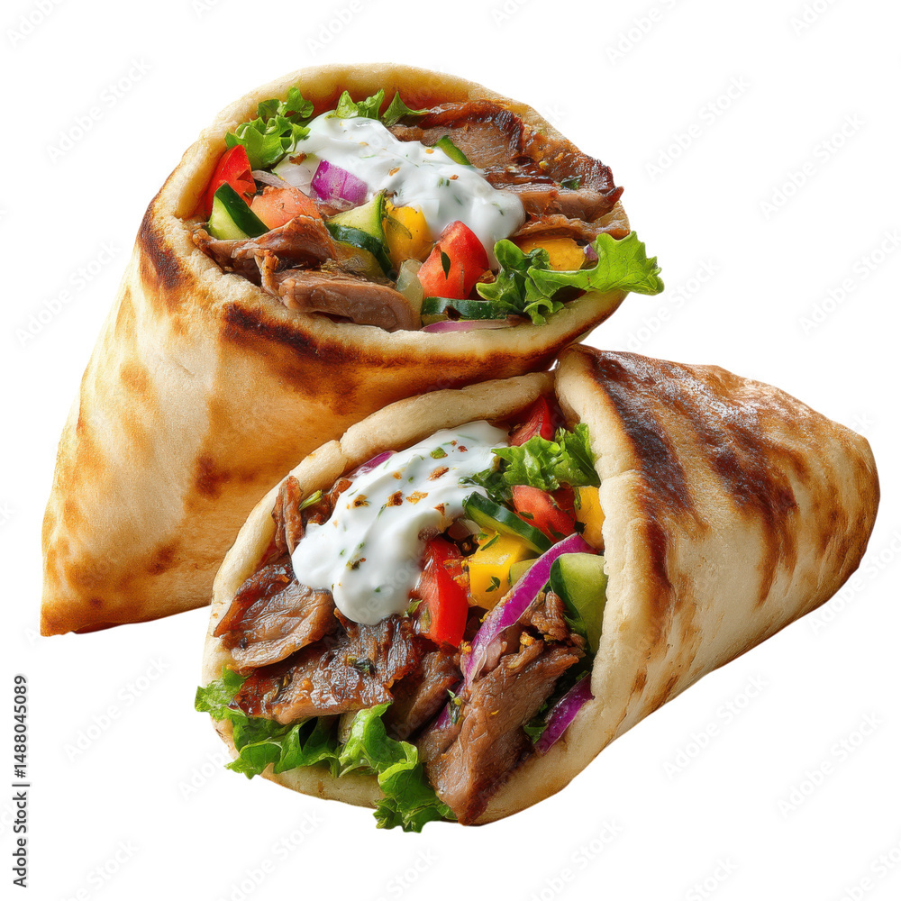 Delicious pita gyros cut out isolated on transparent or white ...
